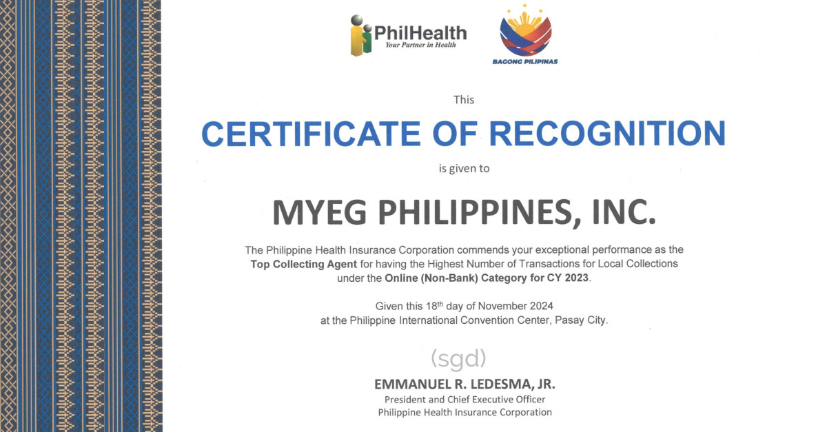 MYEG PH Recognized as Top Collecting Agent by PhilHealth
